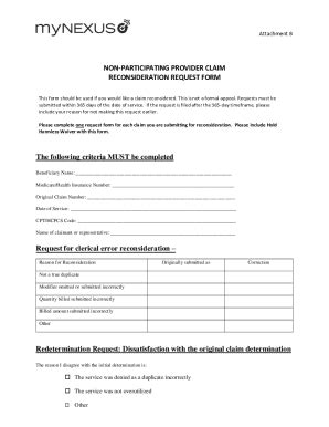 Fillable Online NON PARTICIPATING PROVIDER CLAIM RECONSIDERATION