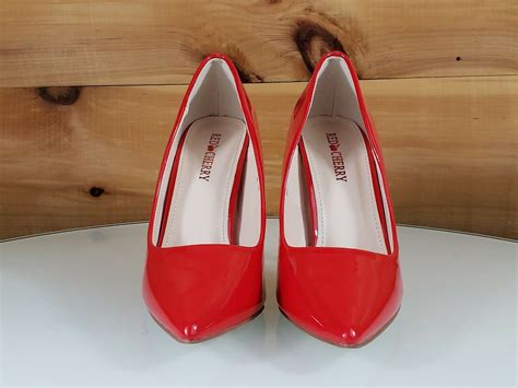 Red Cherry Gigi Red Patent Pointy Toe Pump Shoe 4 Stiletto High Heels