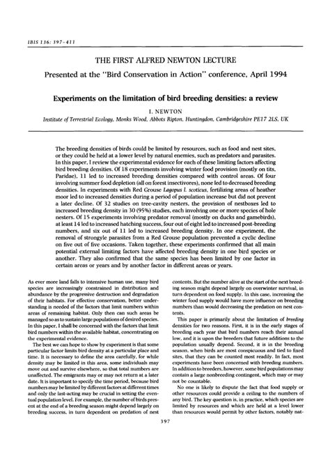 Pdf Experiments On The Limitation Of Bird Breeding Densities A Review