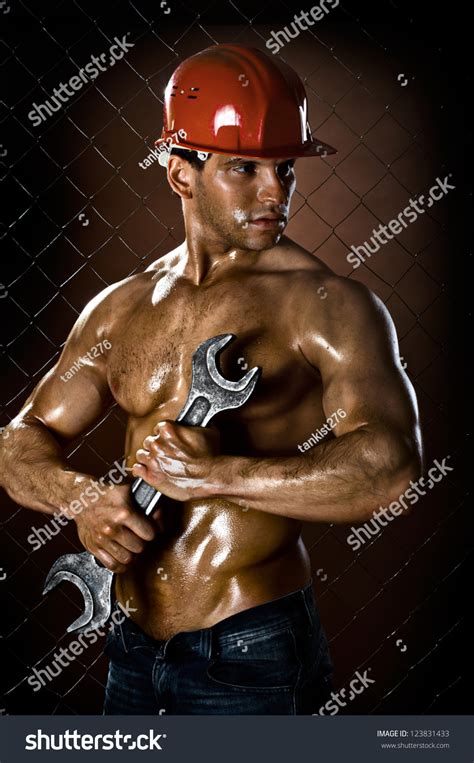 Beauty Muscular Worker Man Safety Helmet Stock Photo Shutterstock