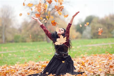 Gothic Girl In The Autumn Park Stock Image Image Of People Front