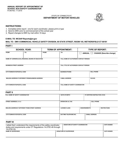 Ct Dmv Form R390 Annual Report Of Appointment Of School Bus Safety