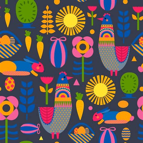 Premium Vector Seamless Pattern With Happy Easter Holiday Elements Vector