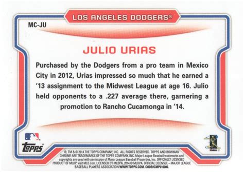 Dodgers Blue Heaven Julio Urias Checklist Of His Early Baseball Cards