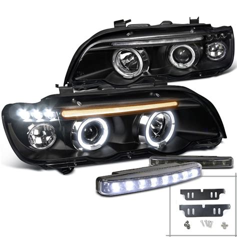 Spec D Tuning Black Projector Halo Headlight Front Bumper Led Fog Lights Compatible With Bmw