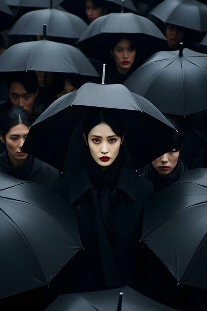 Premium Ai Image A Girl Stand In A Crowd Of People With Black
