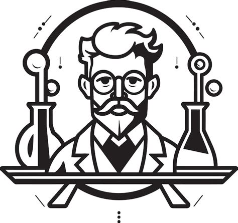 Un Dibujo De Un Hombre Con Gafas Y Una Bata De Laboratorio Vector
