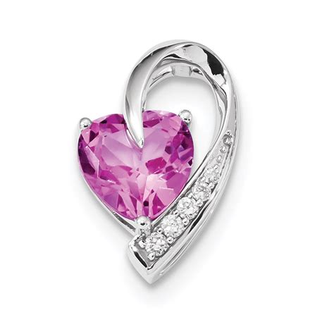 14k White Gold Diamond And Created Pink Sapphire Chain Slide