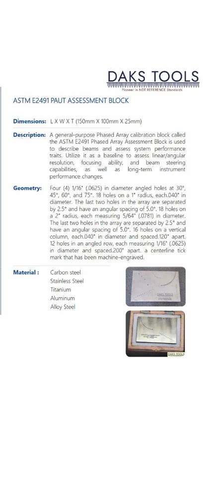 Astm E2491 Paut Assessment Block 150 Mm At Rs 2000unit In Chennai
