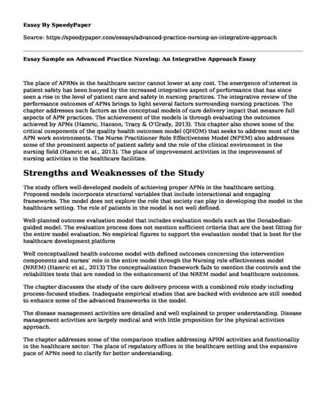 📌 Essay Sample On Advanced Practice Nursing An Integrative Approach