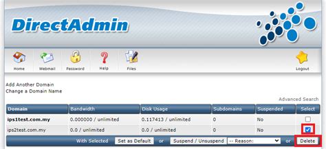 how to remove domain in directadmin enhanced skin ipserverone