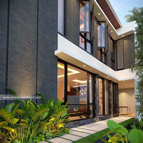 Desain Tampak Detail Samping Rumah Modern Villa Bali 2 Lantai Ibu YNN