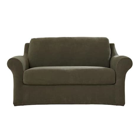 Sure Fit Ultimate Stretch Pique Olive Polyester Piece Loveseat Slipcover The