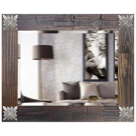 Espelho Decorativo Rústico Moldura Marrom Apliques Na Cor Prata