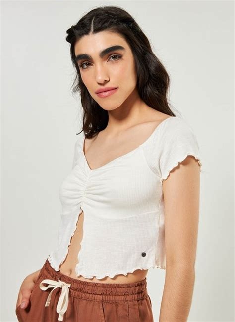 Blusa Manguinha Curta Fenda Off White
