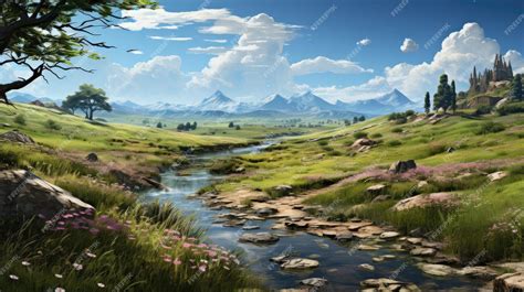 Premium Ai Image Hyperrealistic Fantasy Grassland In Spring