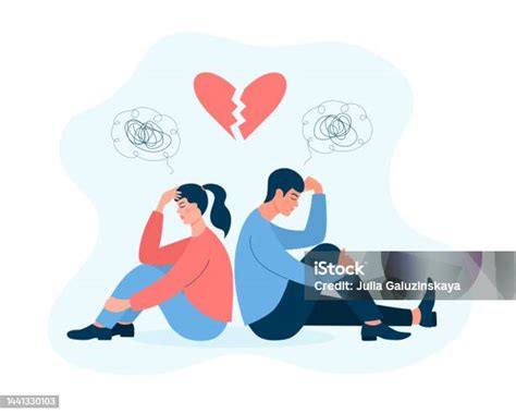 싸움에 커플 불행한 남자와 여자가 등을 맞대고 앉아 고통을 겪습니다 그들 위에 상한 마음 관계 이별 이혼 갈등 오해 및 가족 위기의 문제 커플에 대한 스톡 벡터 아트 및