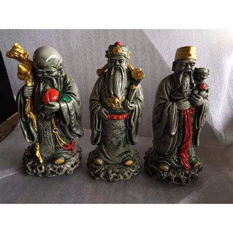 ชุด 3 เซียน ฮก ลก ซิ่ว งานละเอียด สีหินหยกโบราณ ขนาด 21cm เสริมฮวงจุ้ย