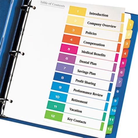 Avery® 11196 Ready Index 12 Tab Multi Color Table Of Contents Divider