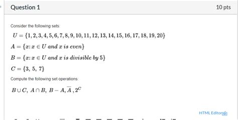 Solved Question 1 10 Pts Consider The Following Sets U