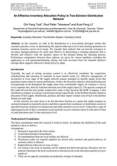 An Effective Inventory Allocation Policy In Two Echelon Distribution