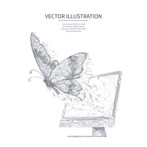 Premium Vector Polygonal Abstract Digital Butterfly Flies Out From Pc Monitor Isolated Low