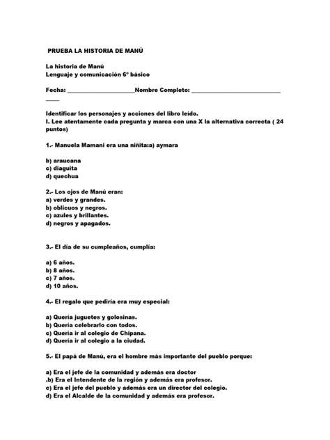 Prueba La Historia De ManÚ Sexto Basico Pdf