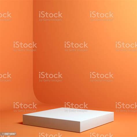 오렌지 배경에 받침대에 빈 공간이있는 현대 쇼케이스 3d 렌더링 0명에 대한 스톡 사진 및 기타 이미지 0명 공란 깨끗한