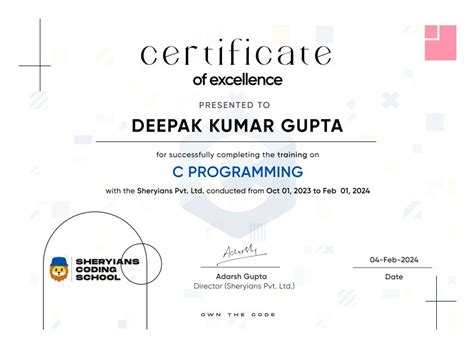 I Am Happy To Announce That I Have Completed The C Programming Course