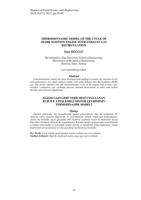 PDF THERMODYNAMIC MODEL OF THE CYCLE OF SPARK IGNITION ENGINE WITH