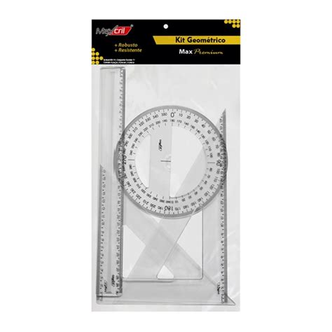 Kit Esquadro Escolar Max Premium 4 Pecas Maxcril Papelaria Rainha