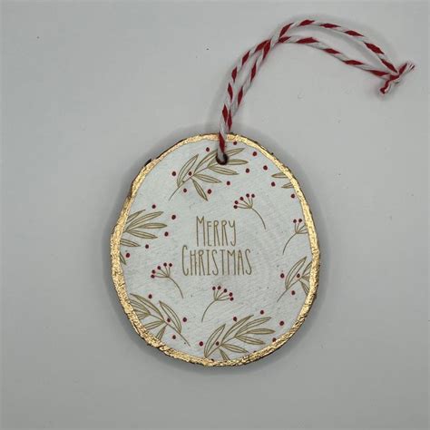 Merry Christmas Wood Slice Decoupage Ornament Etsy Christmas Wood