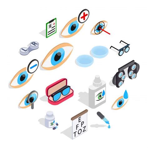 Conjunto de iconos de optometría isométrica estilo d Vector Premium Optometry Eye art