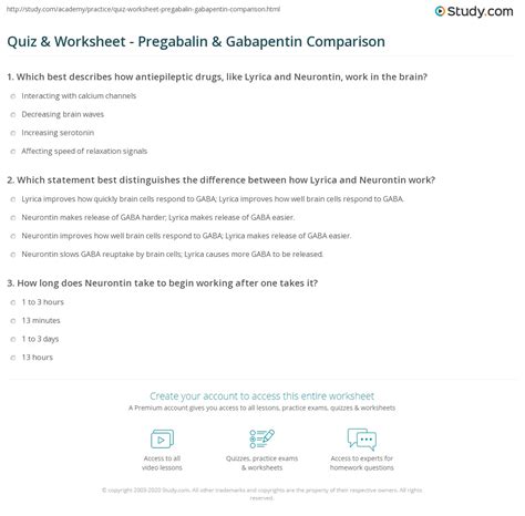 Quiz And Worksheet Pregabalin And Gabapentin Comparison