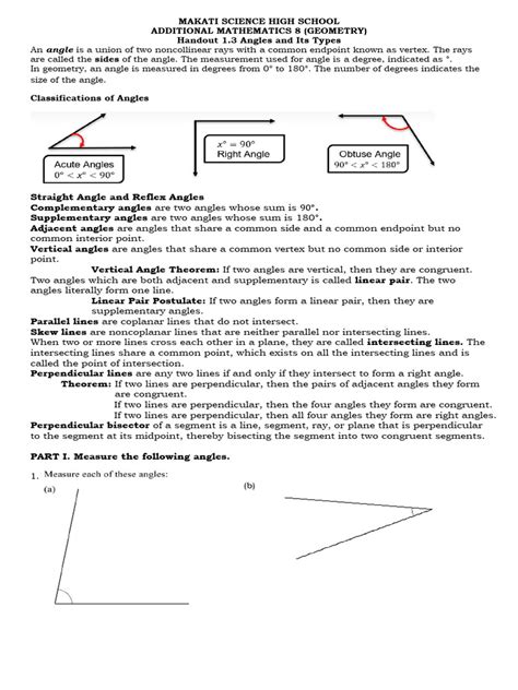 Handout 13 Angles And Its Types 2 Pdf