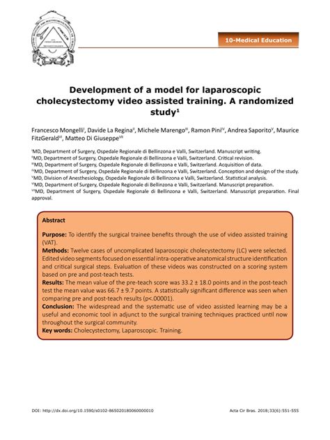 Pdf Development Of A Model For Laparoscopic Cholecystectomy Video Assisted Training A