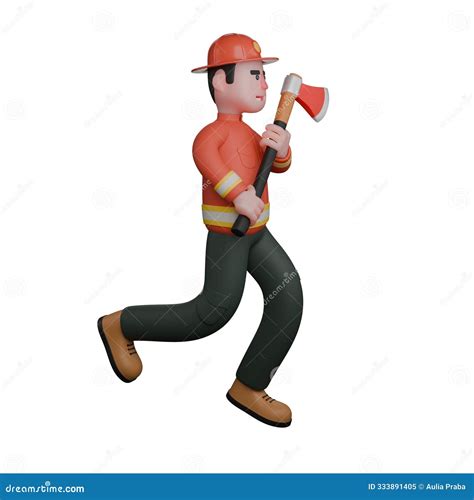 A Firefighter Is Running While Holding An Axe Demonstrating Readiness