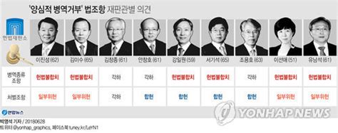 그래픽 양심적 병역거부 법조항 재판관별 의견 연합뉴스