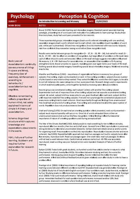 Lecture Notes Psychology Perception And Cognition Subject An