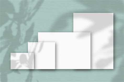 회색 벽 배경에 흰색 질감 종이의 여러 수평 및 수직 시트 식물 그림자의 오버레이와 모형 자연의 빛은 행복의 나무에서 그림자를 투사 0명에 대한 스톡 벡터 아트 및 기타