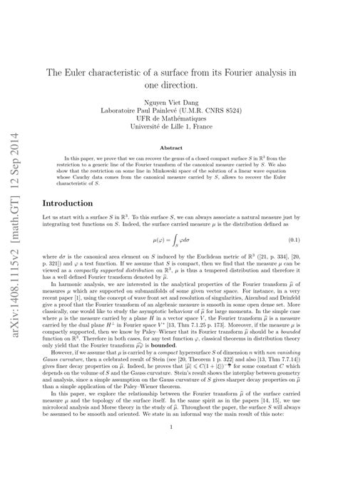 Pdf The Euler Characteristic Of A Surface From Its Fourier Analysis In One Direction