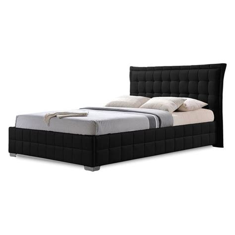 Monaco Black Faux Leather Queen Size Platform Bed Frame