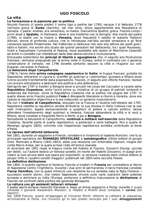 Ugo Foscolo Vita E Opere Appunti Di Italiano Docsity