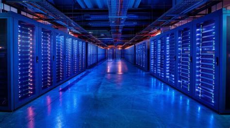 Data Center With Glowing Server Racks Premium Ai Generated Image