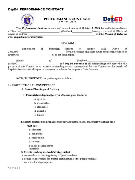 Deped Performance Contract Template Pdf Teaching Method