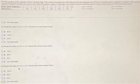 Solved Find The Equation Of The Regrestion Line For The