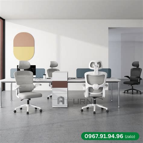 Ghế Xoay Văn Phòng Lưng Lưới Tay Gập 90 Độ Có Tựa Đầu Bảo Vệ Vai Cổ Gáy