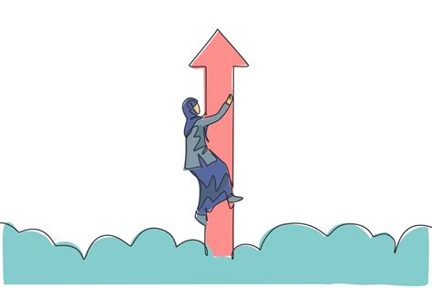Single One Line Drawing Of Young Smart Arab Business Woman Hold Flying