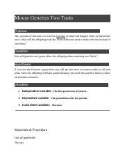 Mouse Genetics With Two Traits Pdf Mouse Genetics Two Traits Purpose The Purpose Of This Lab