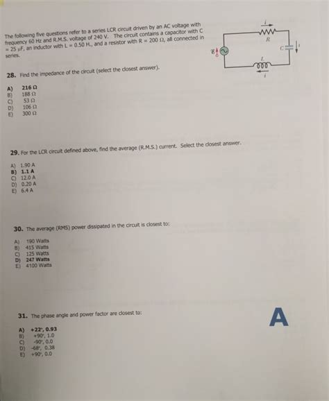 Solved The Following Five Questions Refer To A Series LCR Chegg